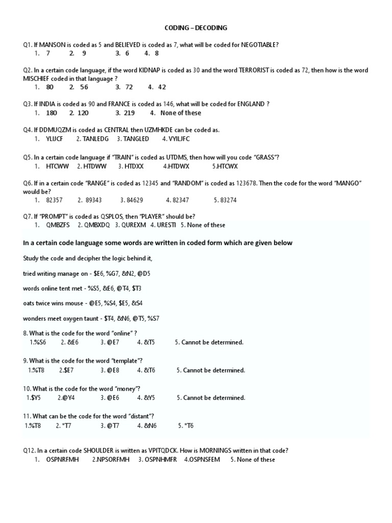 Coding Decoding | PDF | Cognitive Science