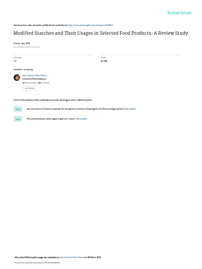 Modified Starches and Their Usages in Selected Food Products | PDF ...