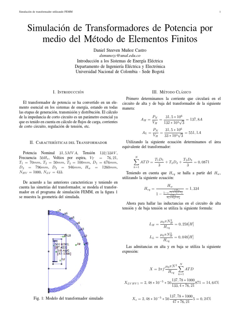 Simulaci N FEMM | PDF | Transformador | Impedancia eléctrica