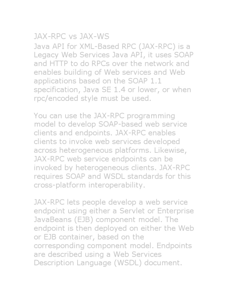 Jax Rpc Versus Jax Ws Pdf Soap Xml Schema