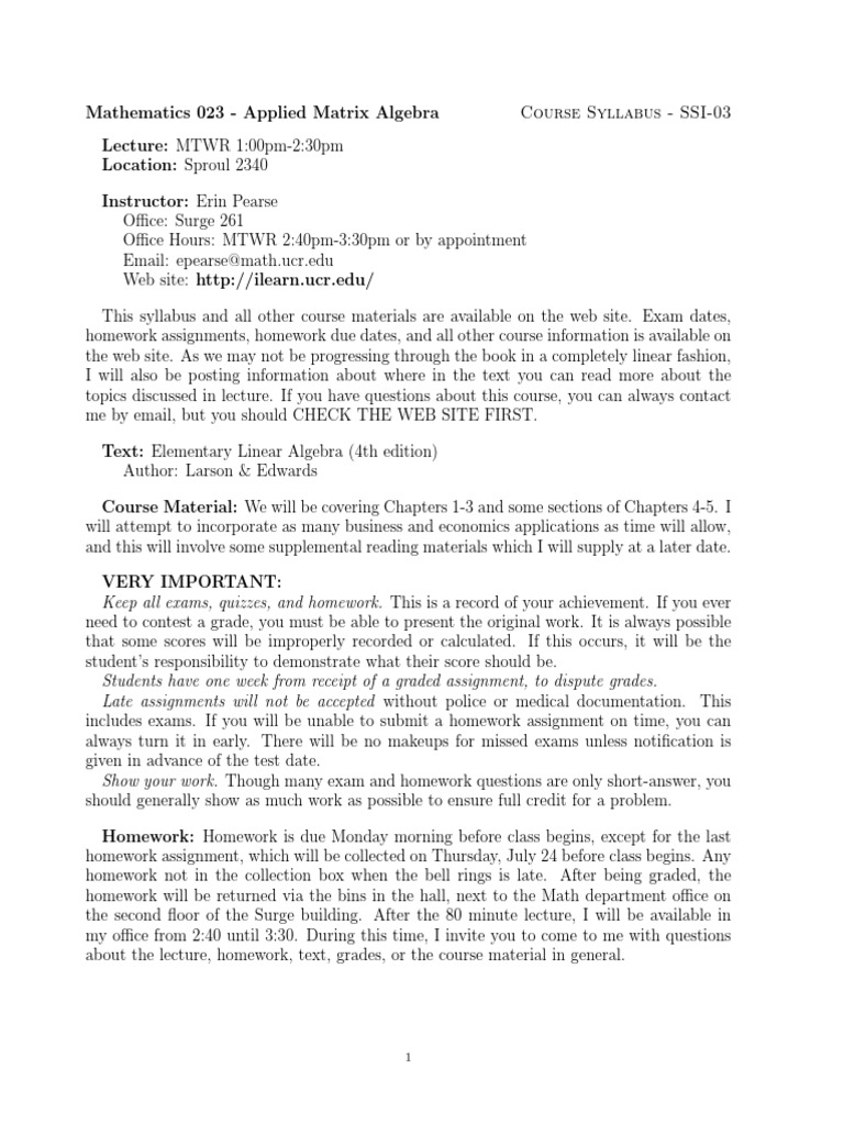 Math023-Linear Algebra For Business | PDF | Matrix (Mathematics ...