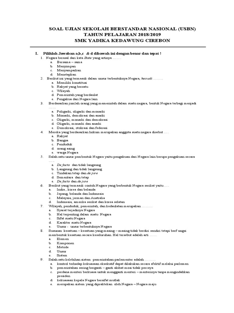 Soal Usbn PKN | PDF