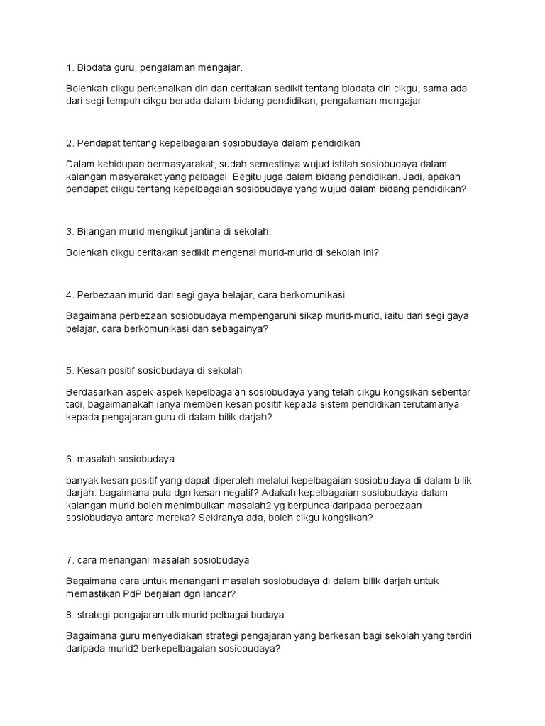 Soalan Temubual Edup 3073 | PDF