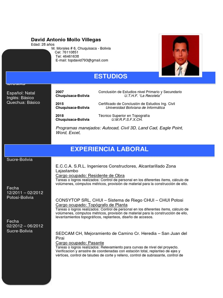 0hoja de vida david mollo | Informática | Computadoras