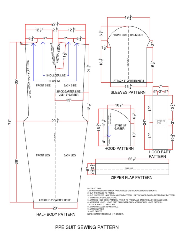 PPE Suit Pattern SD | PDF | Sewing | Seam (Sewing)