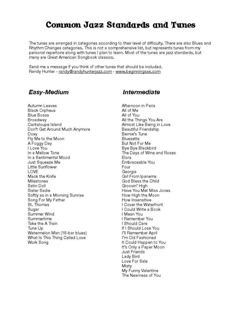 Common Jazz Standards PDF | Download Free PDF | Musical Compositions ...