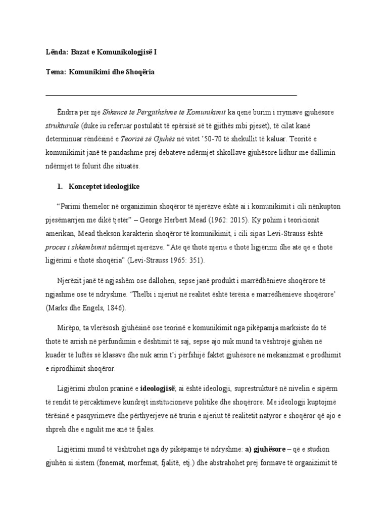 Ligjerata 8, Komunikimi Dhe Shoqeria | PDF