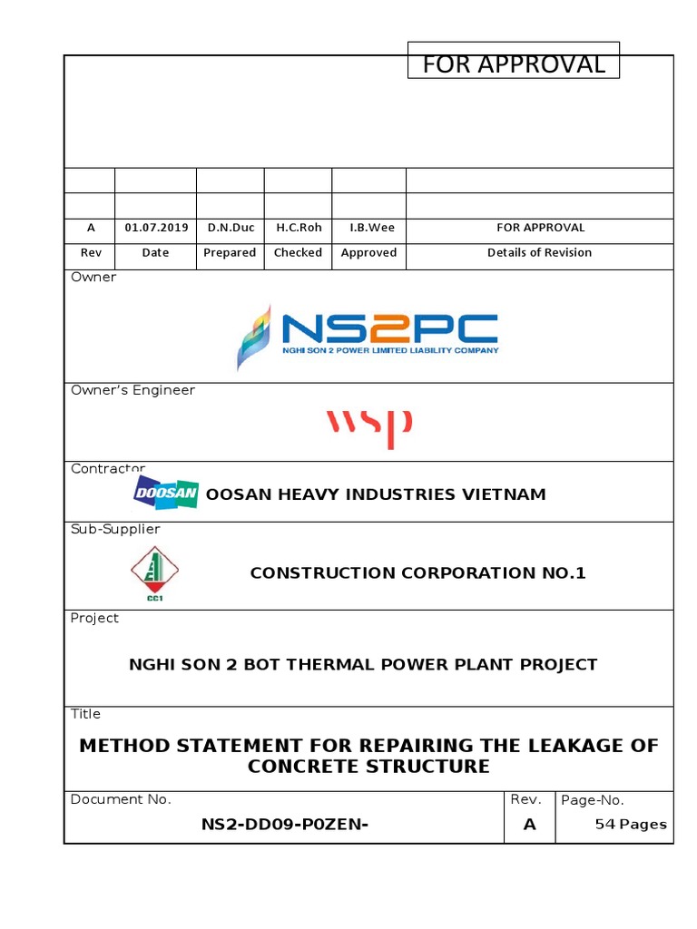 Method Statement For Repair Leakage of Concrete Structure | PDF ...