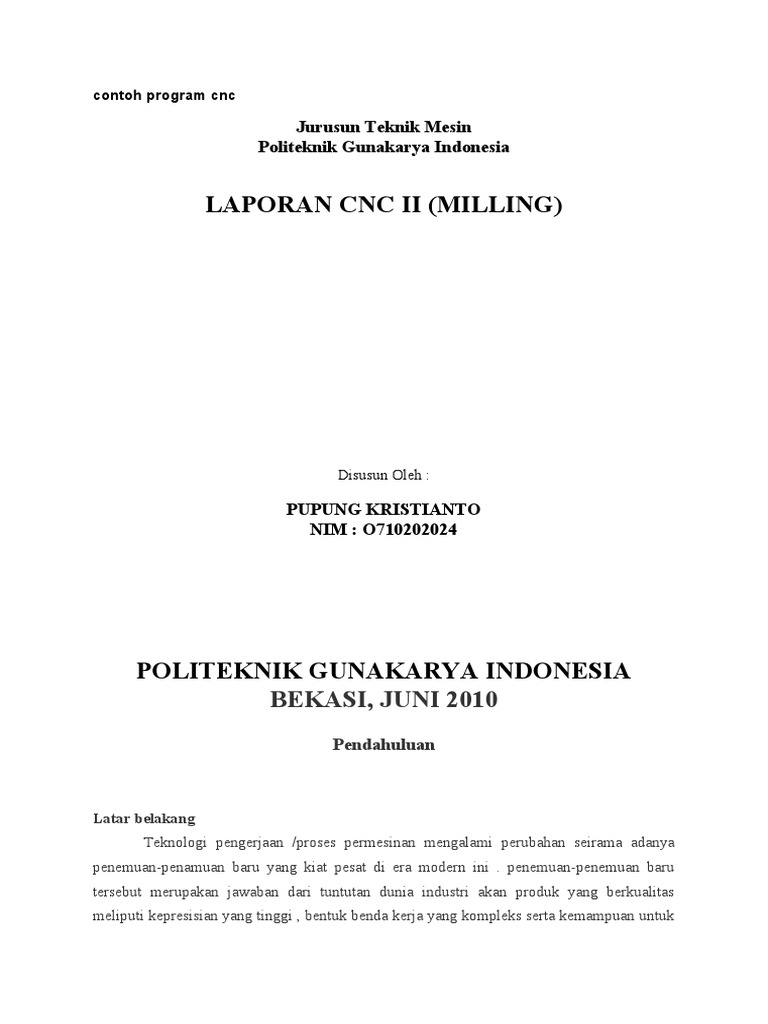 Contoh Program CNC Milling Sederhana | PDF
