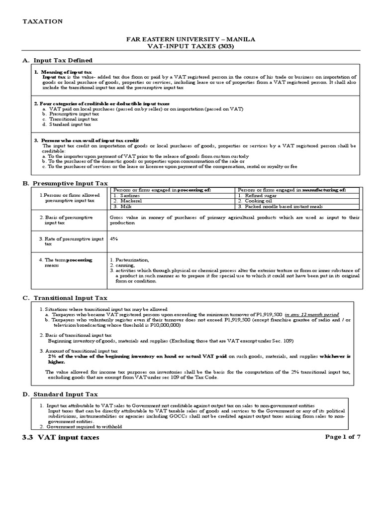 VAT Input Taxes | PDF | Value Added Tax | Withholding Tax