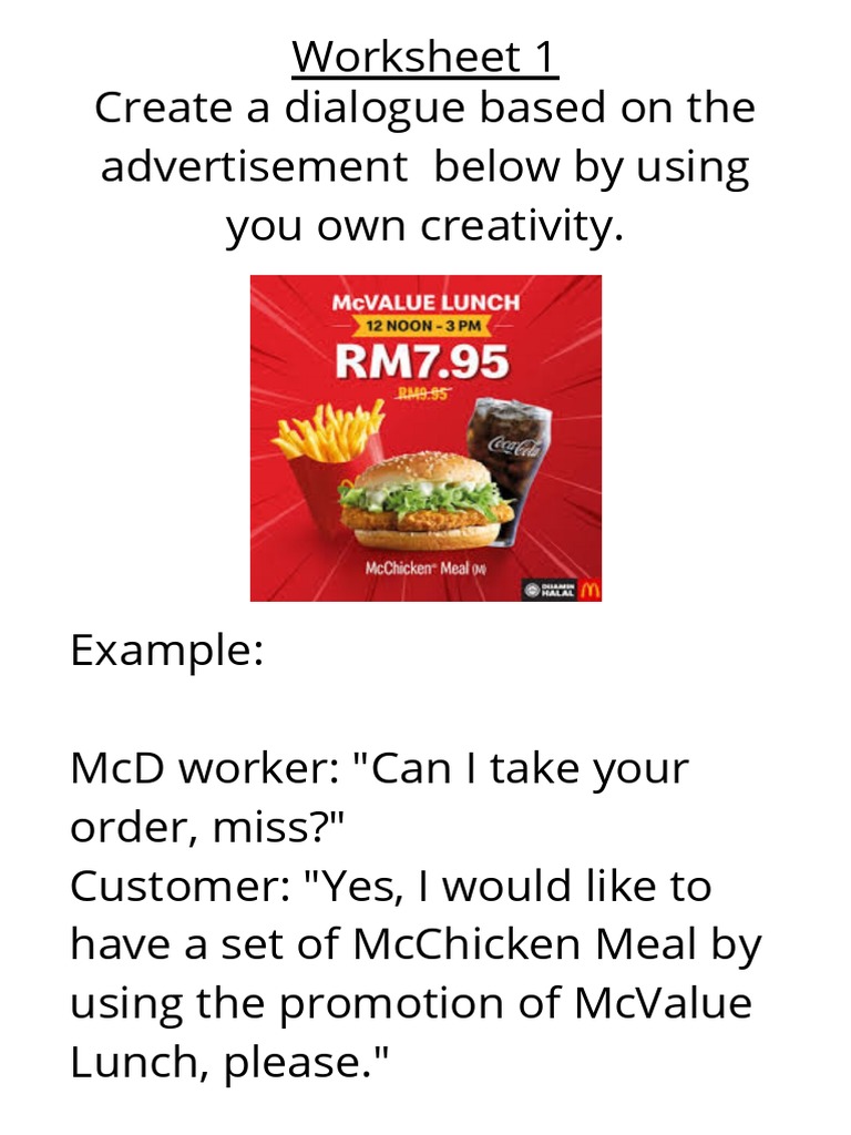 Creative Dialogue Worksheet for Ads | PDF | Art