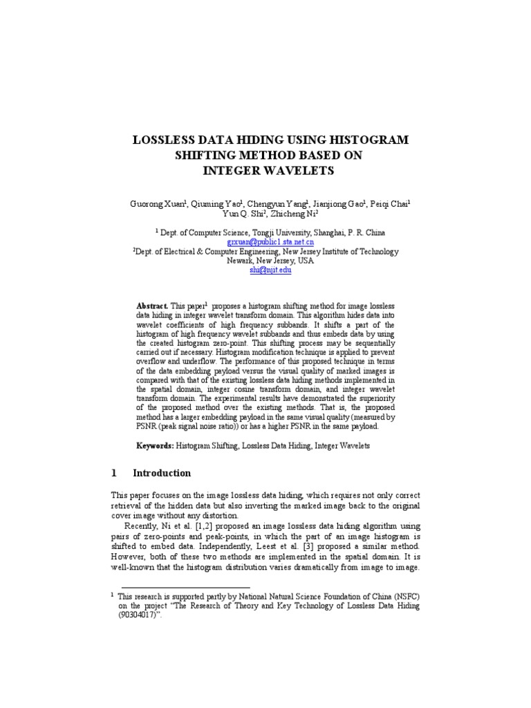 Lossless Data Hiding Using Histogram Shifting Method Based On Integer Wavelets Pdf Wavelet