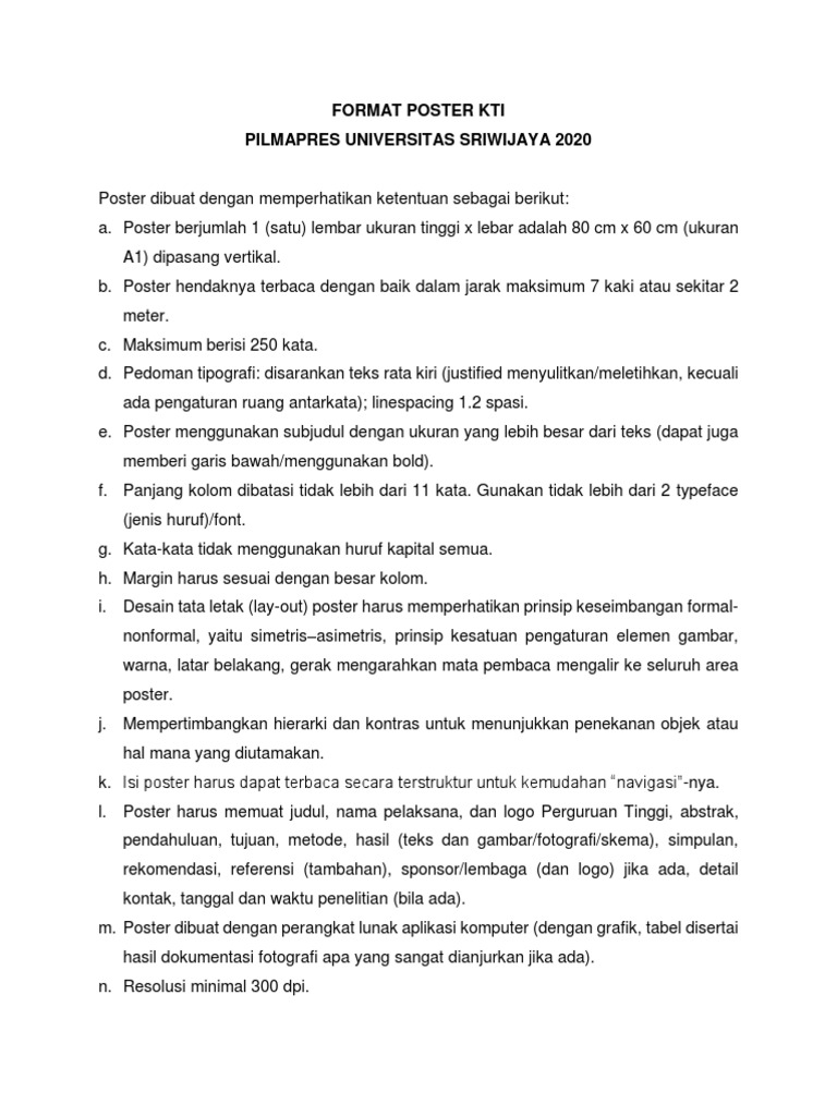 Ketentuan Poster KTI Pilmapres Unsri 2020 PDF | PDF
