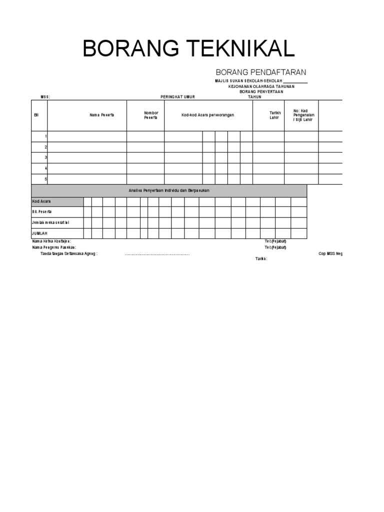 Borang Teknikal Olahraga | PDF