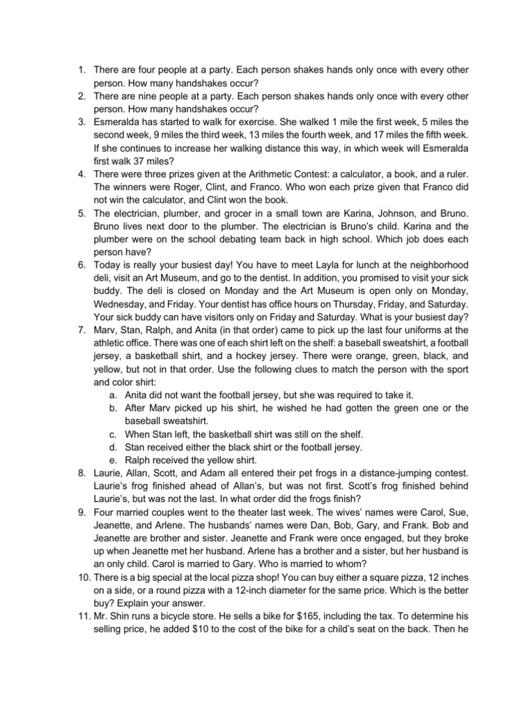 List of Problems | PDF | Leisure | Sports