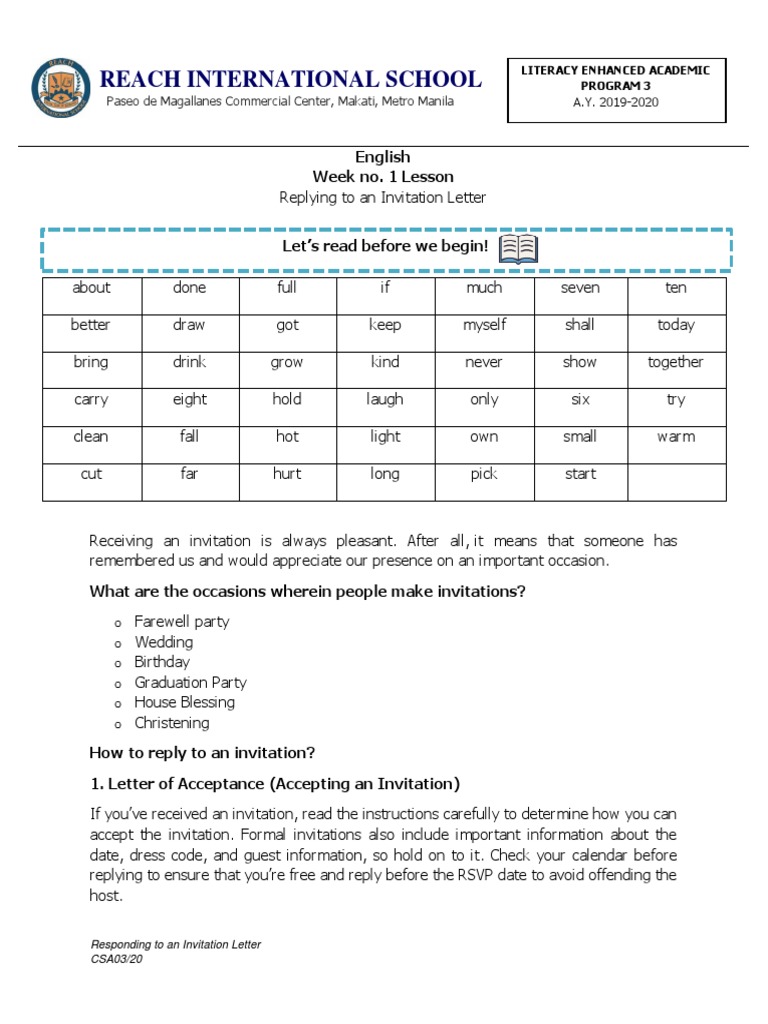 How to Respond to Invitations | PDF