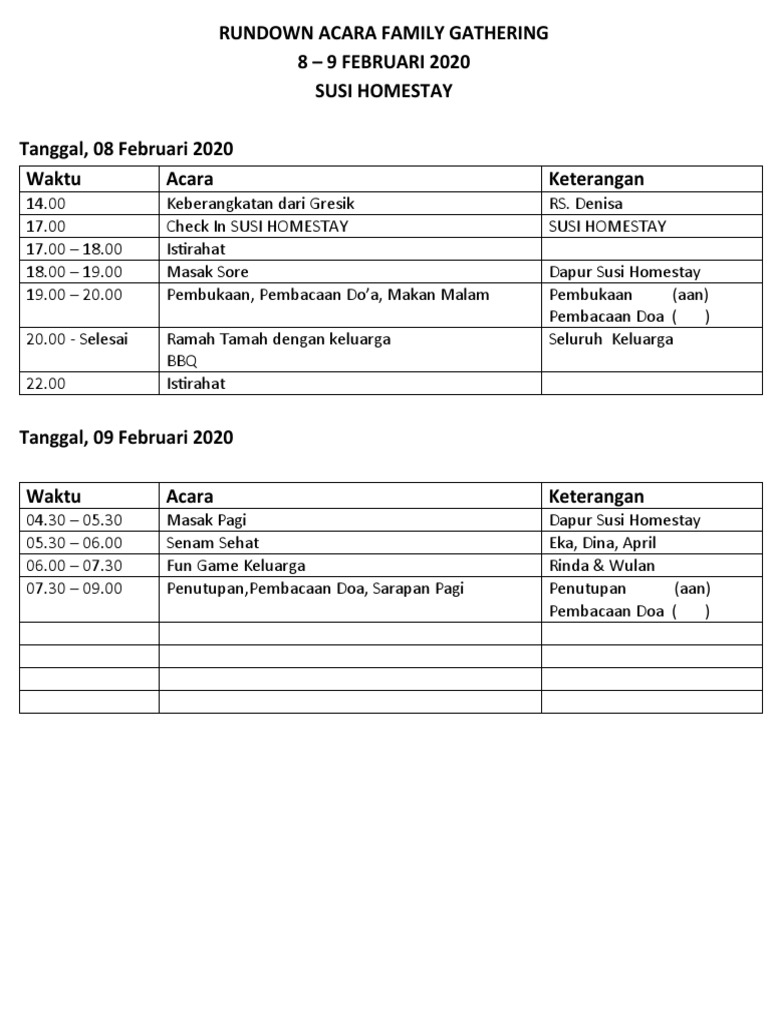 Rundown Acara Family Gathering | PDF