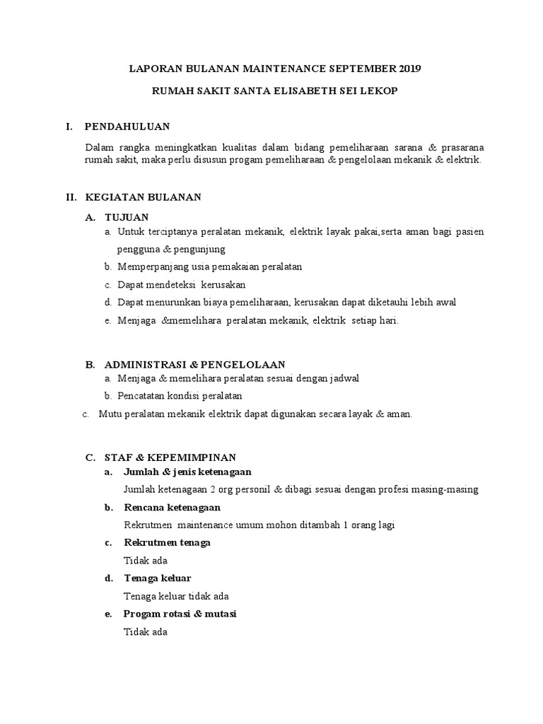 LAPORAN MAINTENANCE Juli 2019 | PDF