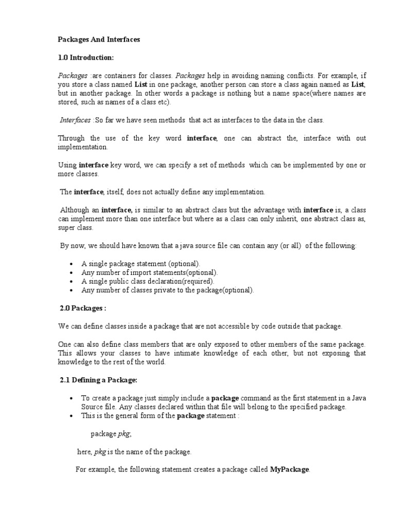 Packages And Interfaces Pdf Interface Computing Class Computer Programming