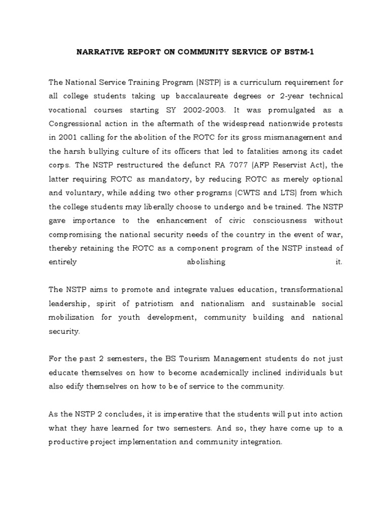 Narrative Report On Community Service of BSTM | PDF