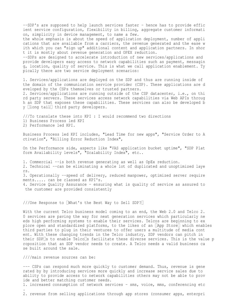 SDP Kpi | PDF | Application Software | Telecommunications