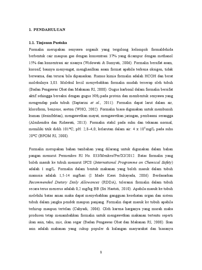DETEKSI KADAR FORMALIN DALAM BEBERAPA JENIS IKAN DENGAN METODE COLORTES ...