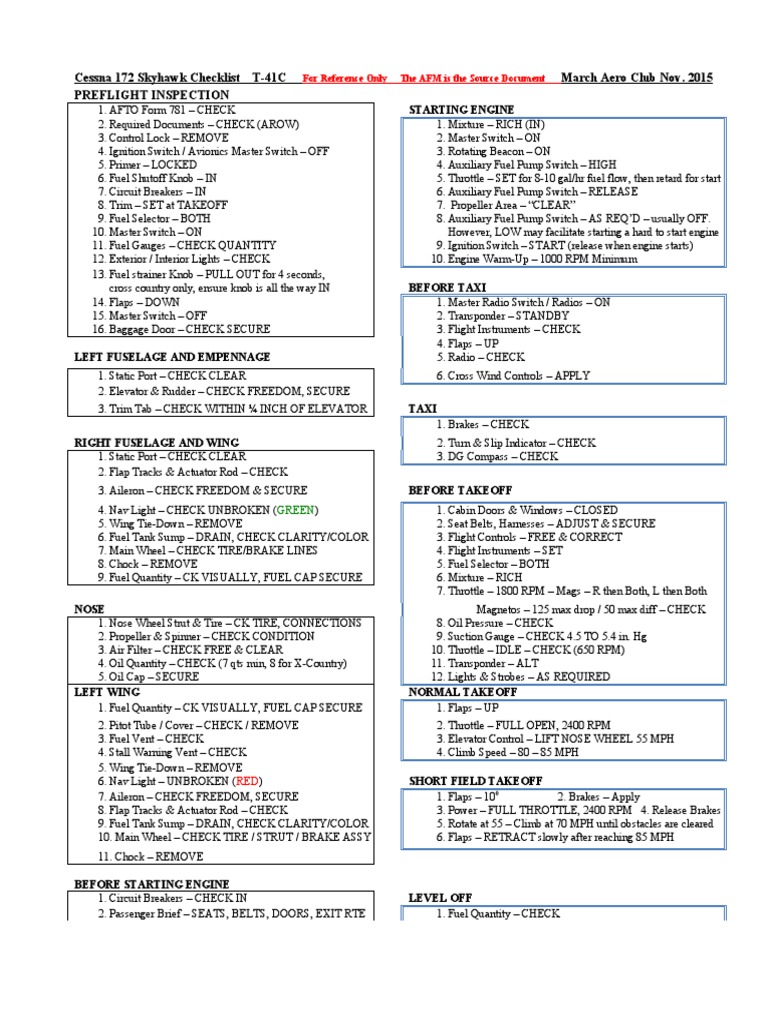 T-41C - Singel Sheet Checklist | PDF | Flap (Aeronautics) | Aerospace ...