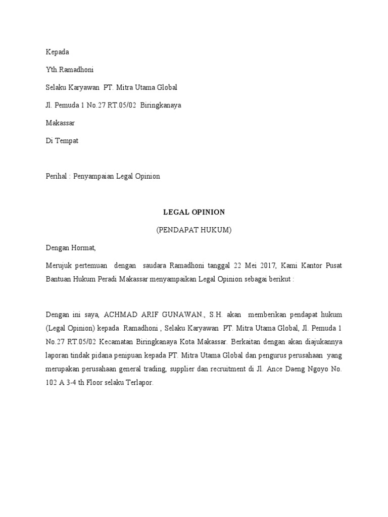 Legal Opini | PDF | Hukum
