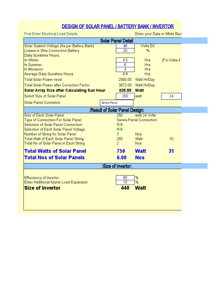 Solar Panel and Battery Bank Design Guide | PDF | Solar Panel ...