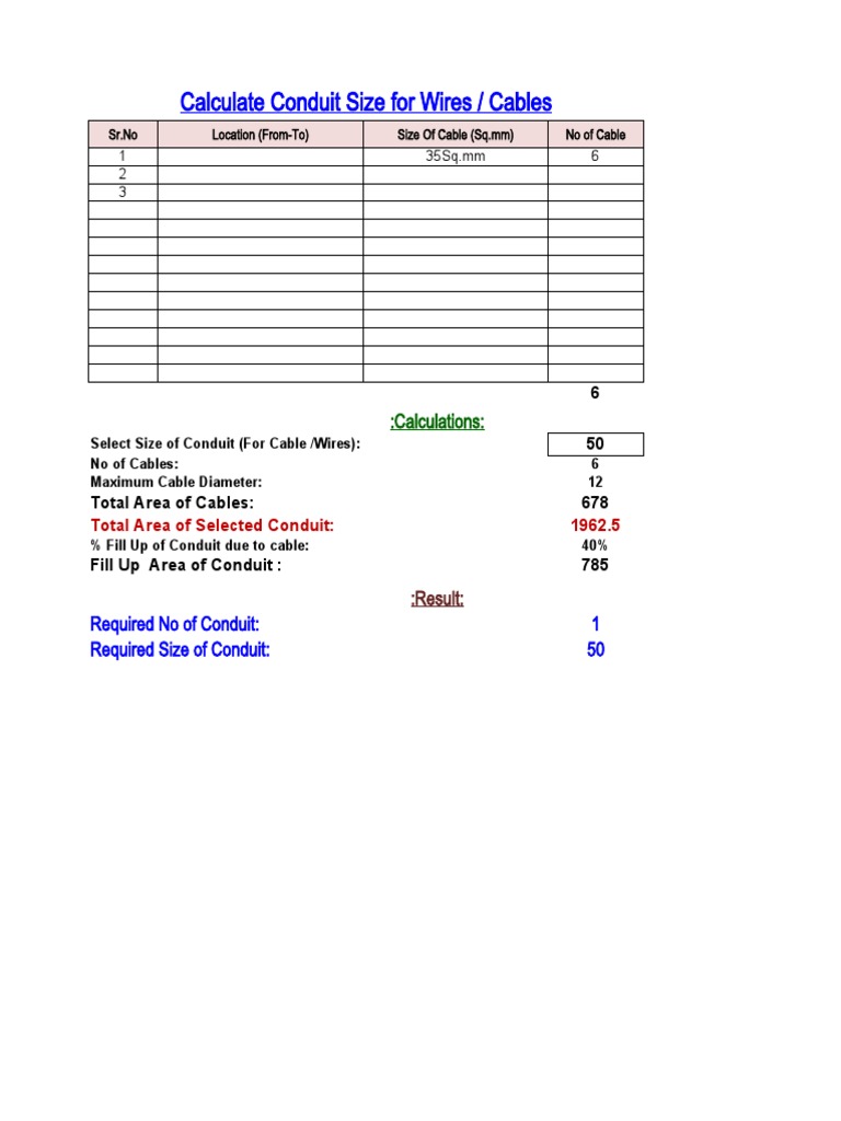 Calculate Size of Conduit (1.1.19) | PDF