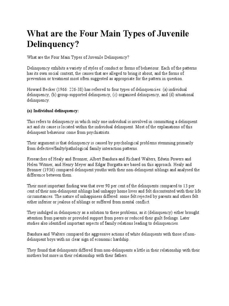 What Are The Four Main Types of Juvenile Delinquency | PDF | Juvenile ...
