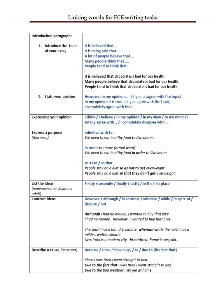 Linking Words For FCE Writing | PDF | Psychological Concepts | Cognition