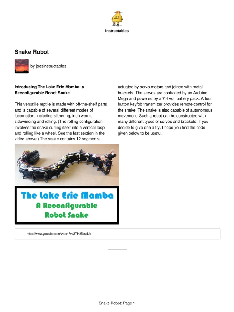 Snake Robot 1 1 PDF | PDF | Servomechanism | Arduino