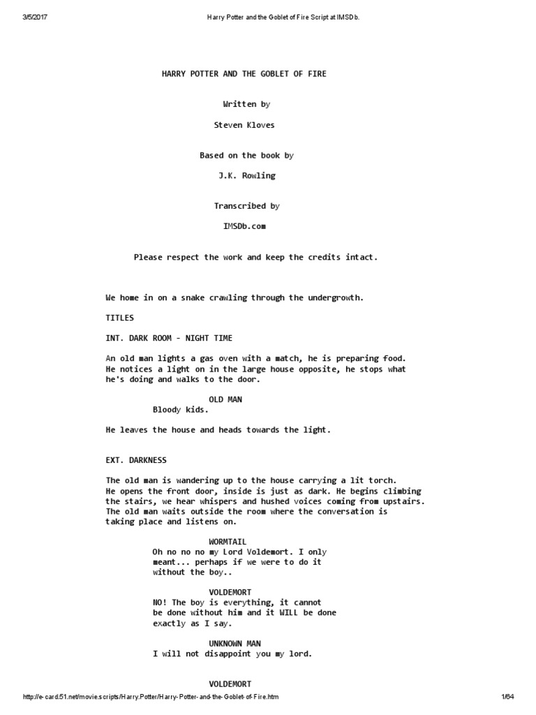 Harry Potter and The Goblet of Fire Script at IMSDb | PDF | Harry ...