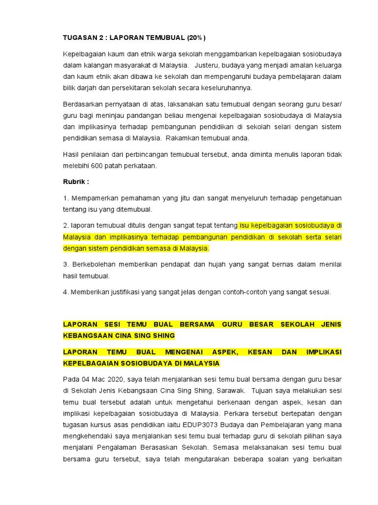 Tugasan 2 Laporan Temubual | PDF