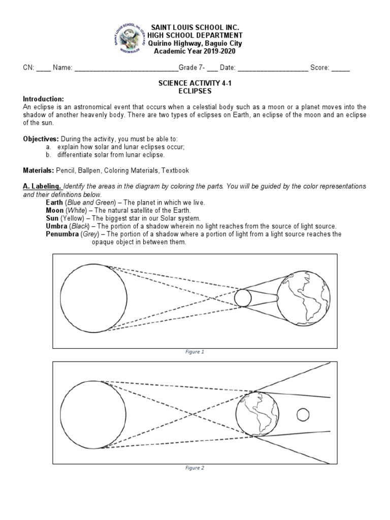 Solar Eclipse Diagram Worksheet
