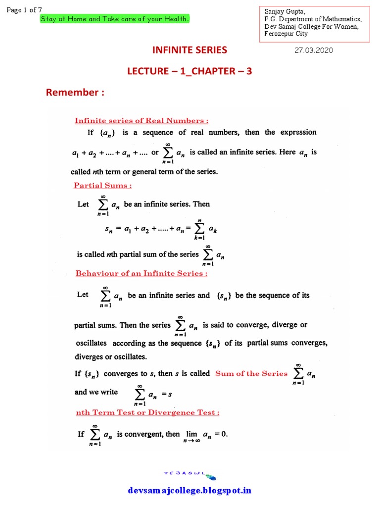 Infinite Series - Cauchy's Root Test | PDF | Square Root | Analysis