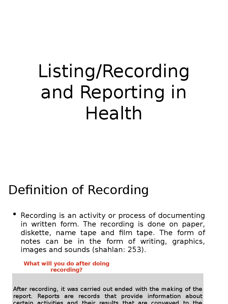 Recording and Reporting in Health | PDF | Health Care