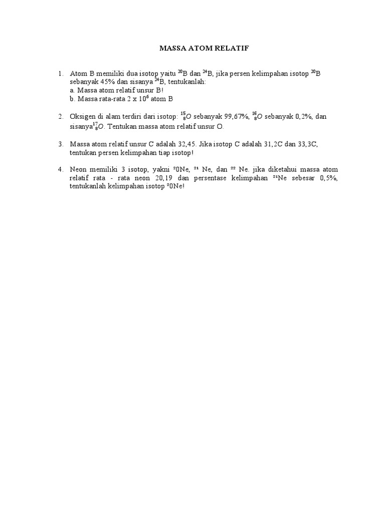Soal Massa Atom Relatif dan Isotop | PDF
