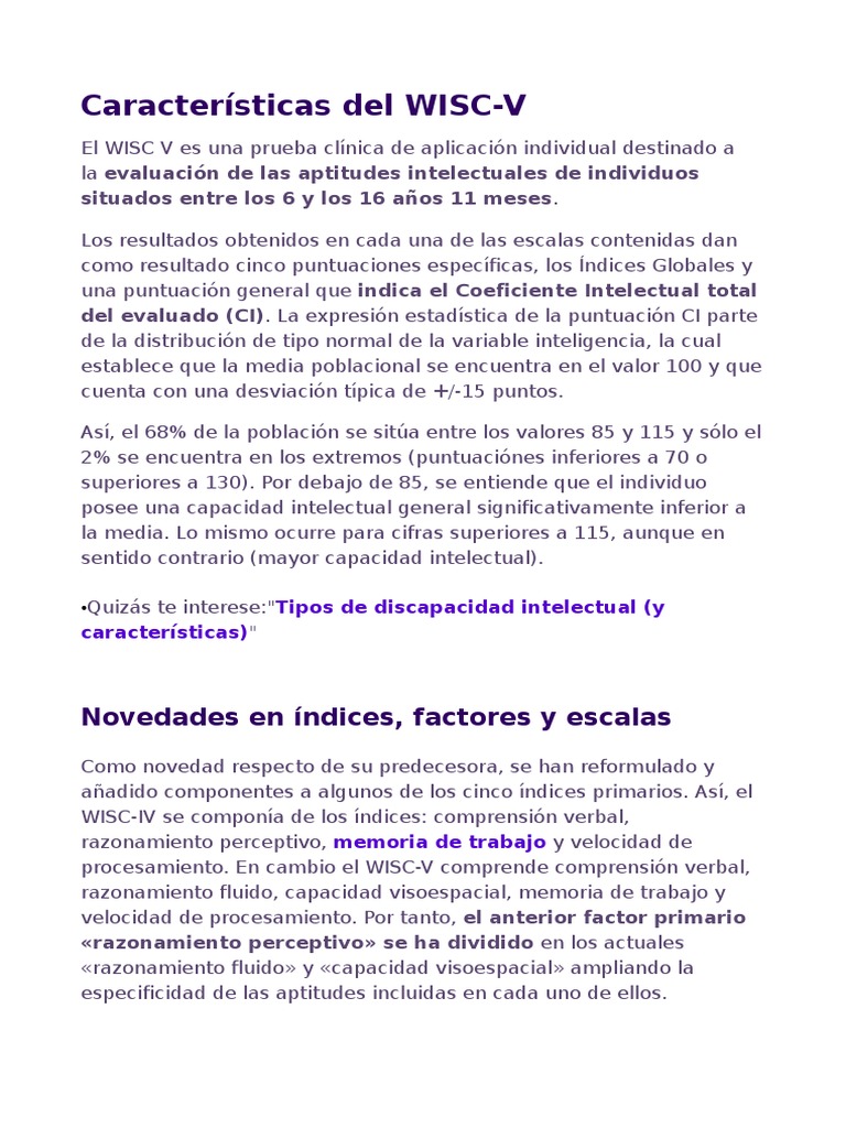 Interpretación del WISC-V en Discapacidad Intelectual | PDF | Cociente ...