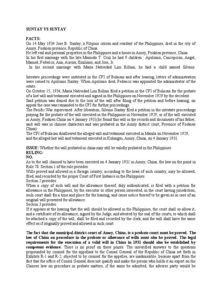 13 SUNTAY VS SUNTAY Digest | PDF | Probate | Will And Testament