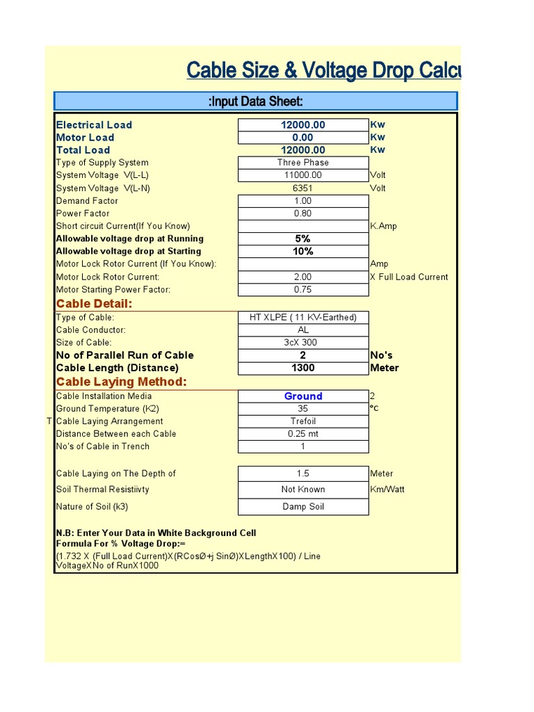 Cable Size - Voltage Drop Calculation (1.1.19) | PDF | Voltage ...