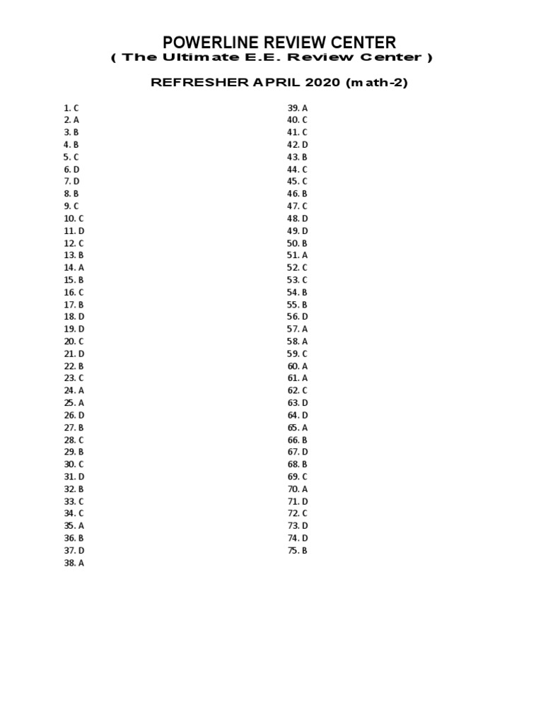 Math 2 Refresher Answer Key | PDF