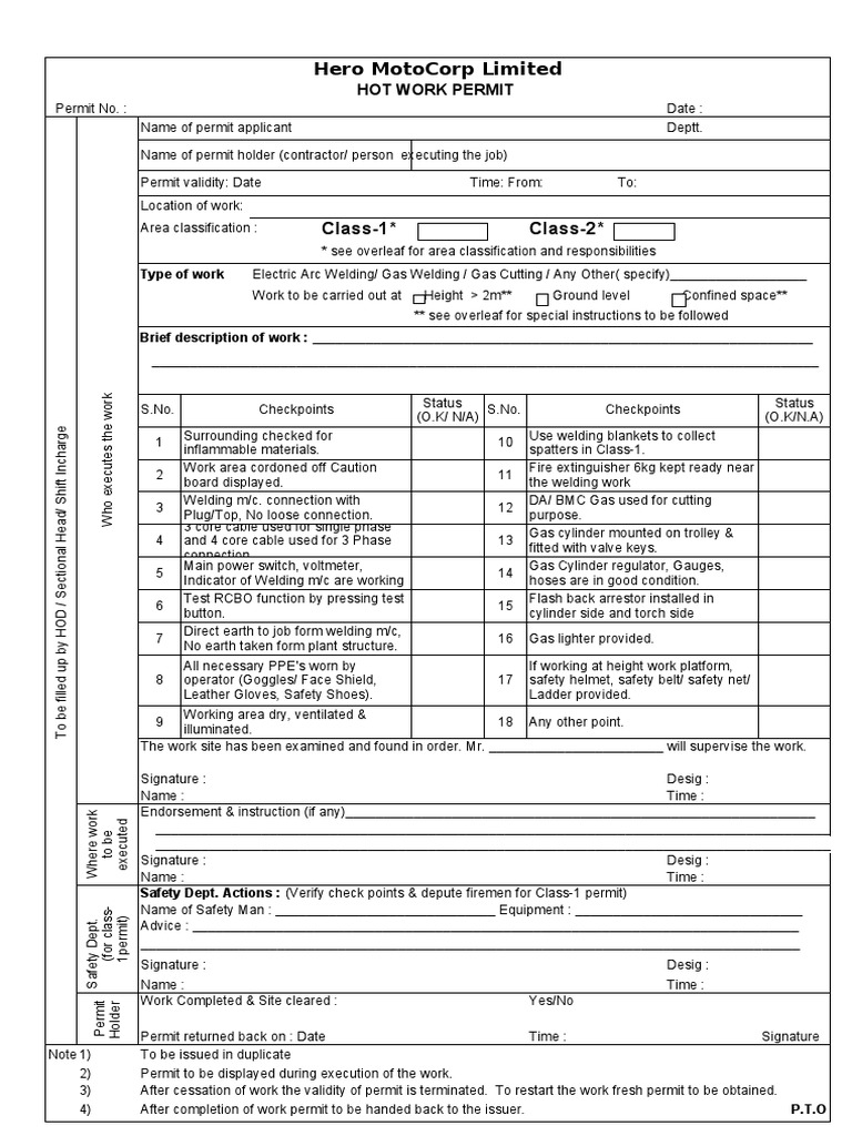 Work Permits Formats | PDF | Welding | Construction