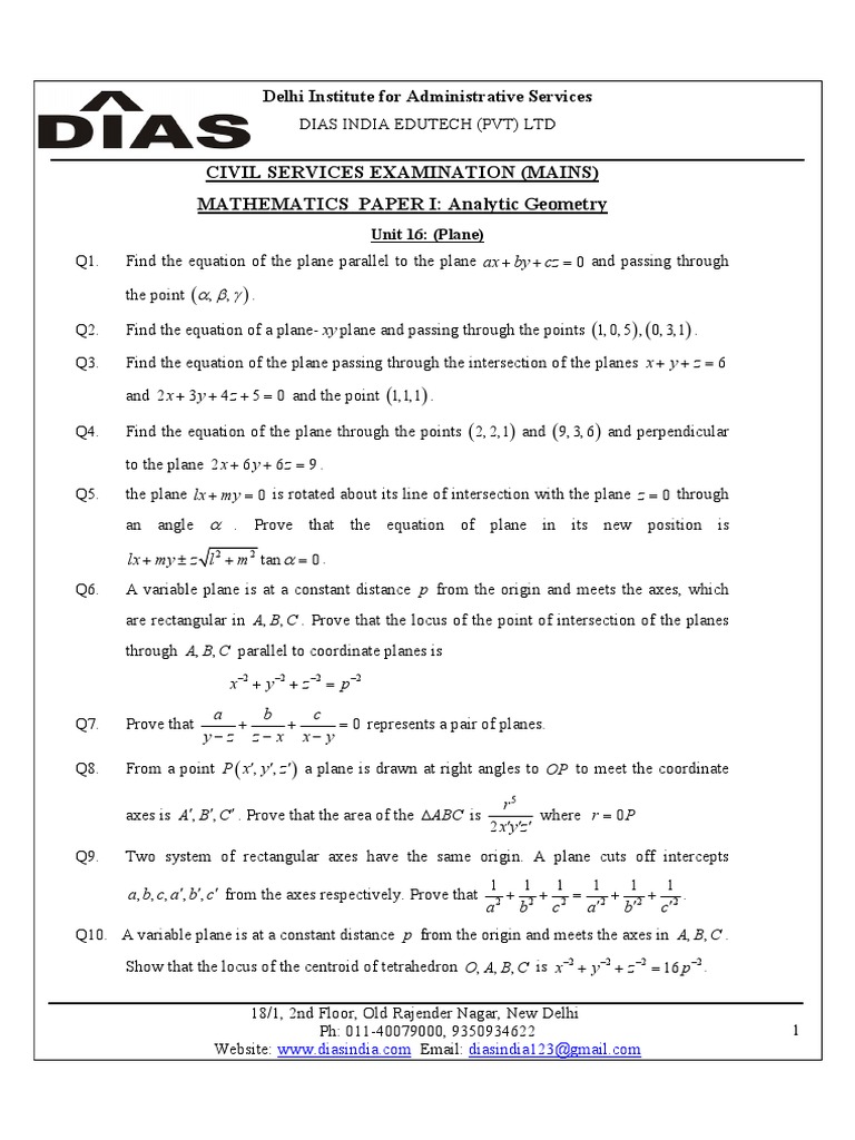Upsc Maths Optional Tutorial Sheets Paper I | PDF | Sphere | Plane ...