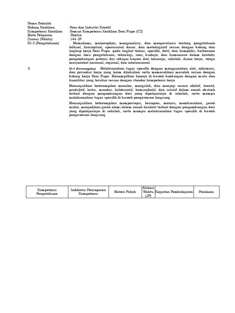 Silabus - Sketsa - X DKV | PDF