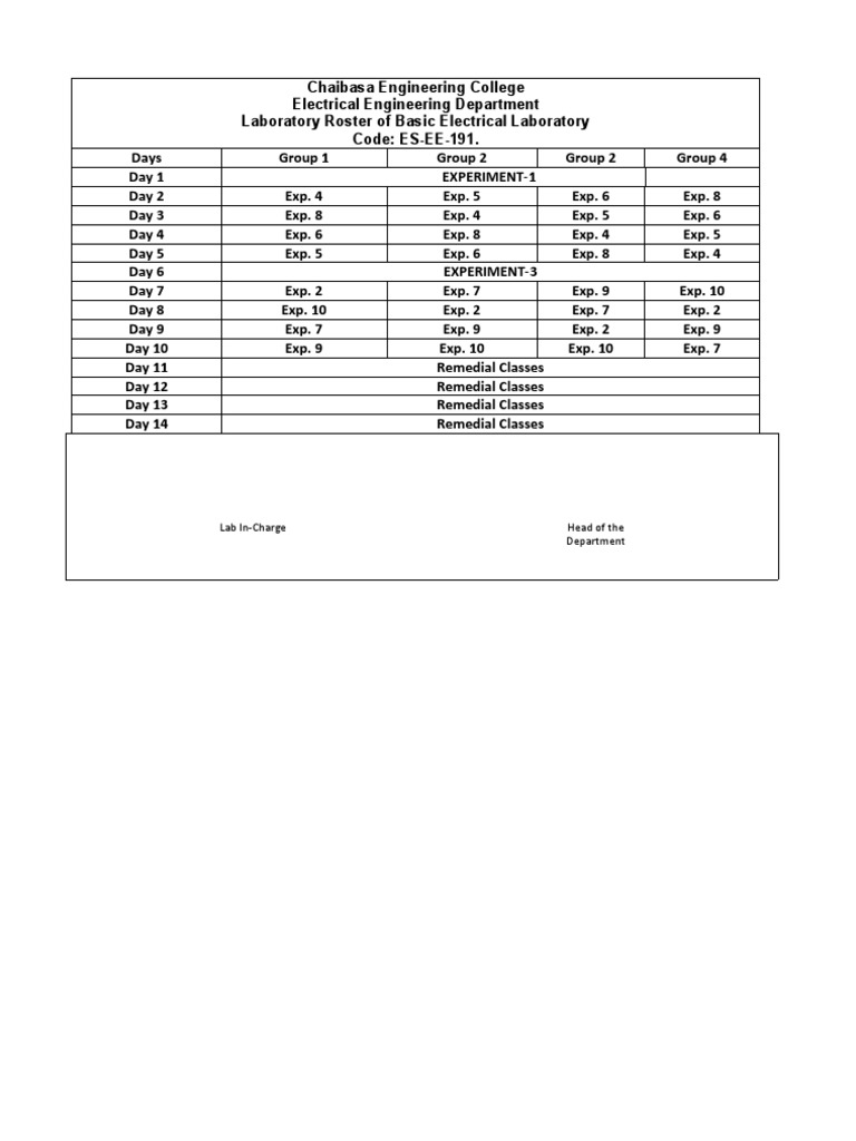 Laboratory Roster of ES-EE-191 | PDF Laboratory Roster of ES-EE-191 | PDF