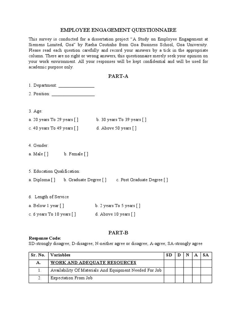 Employee Engagement Questionnaire | PDF | Mentorship | Employment