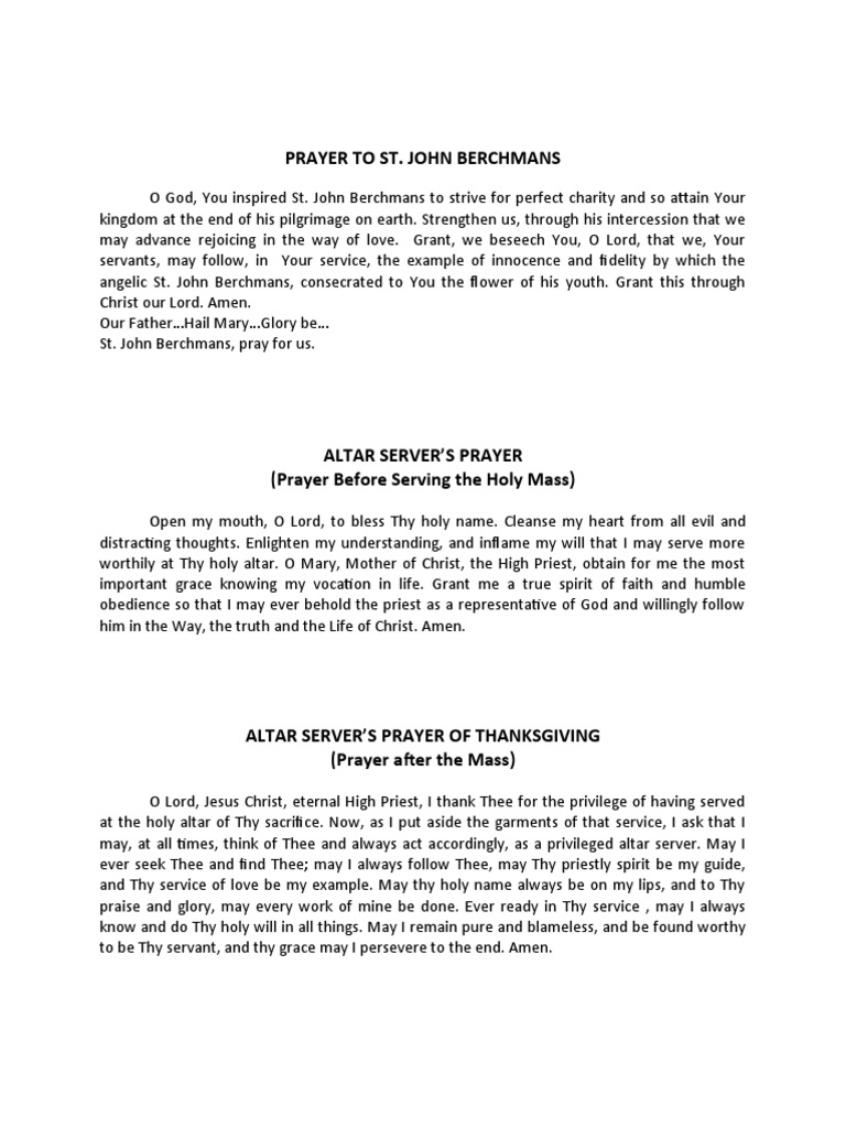 Altar Server Prayers Before and After Mass | PDF | Religion & Spirituality