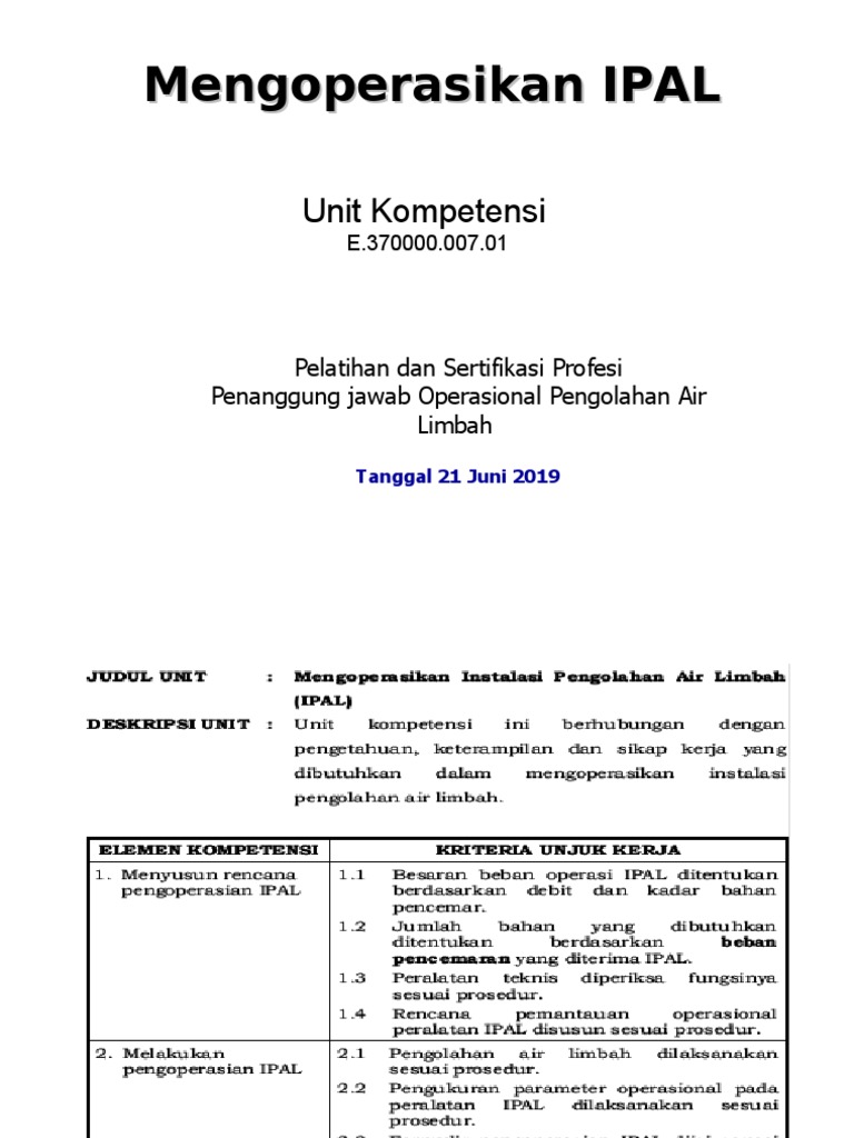 Mengoperasikan IPAL-21 Juni 2019 | PDF